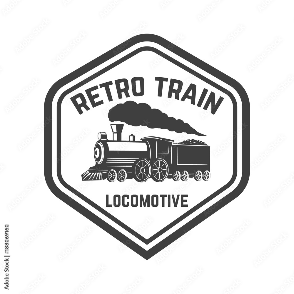 Emblem template with retro train. Rail road. Locomotive. Design element ...