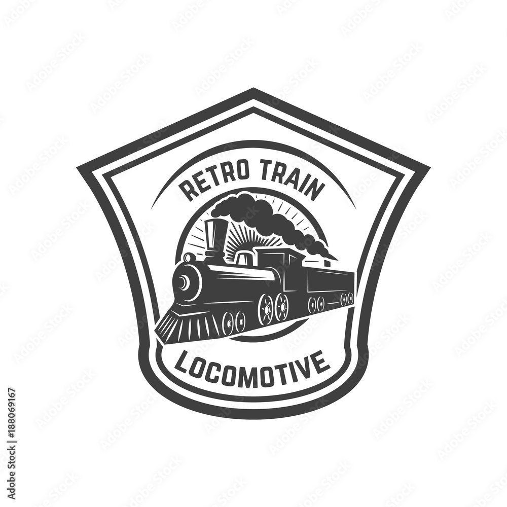 Emblem template with retro train. Rail road. Locomotive. Design element ...