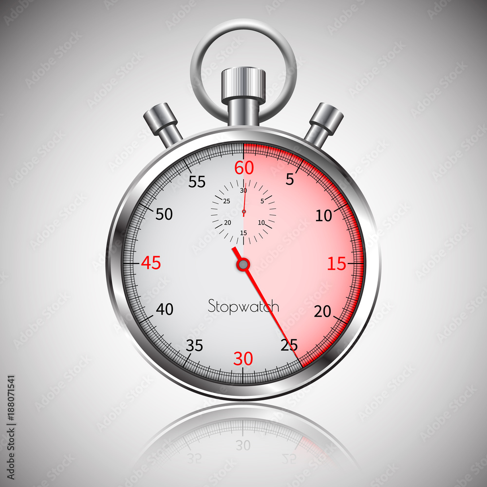 25 seconds. Silver realistic stopwatch with reflection. Vector Stock ...