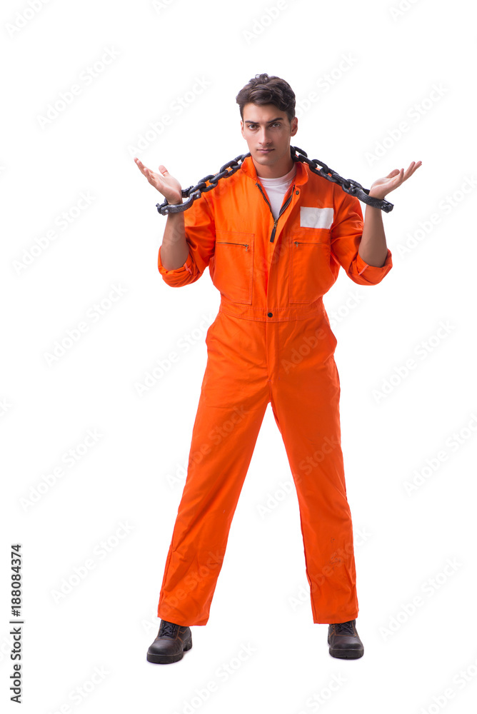 Prisoner with his hands chained isolated on white background Stock ...