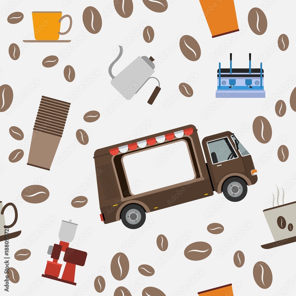 Editable Mobile Coffee Van Shop With Espresso Machine and Brewing ...