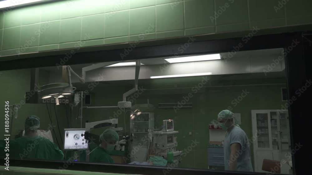 View through the windows of two operation rooms in surgery ward on ...