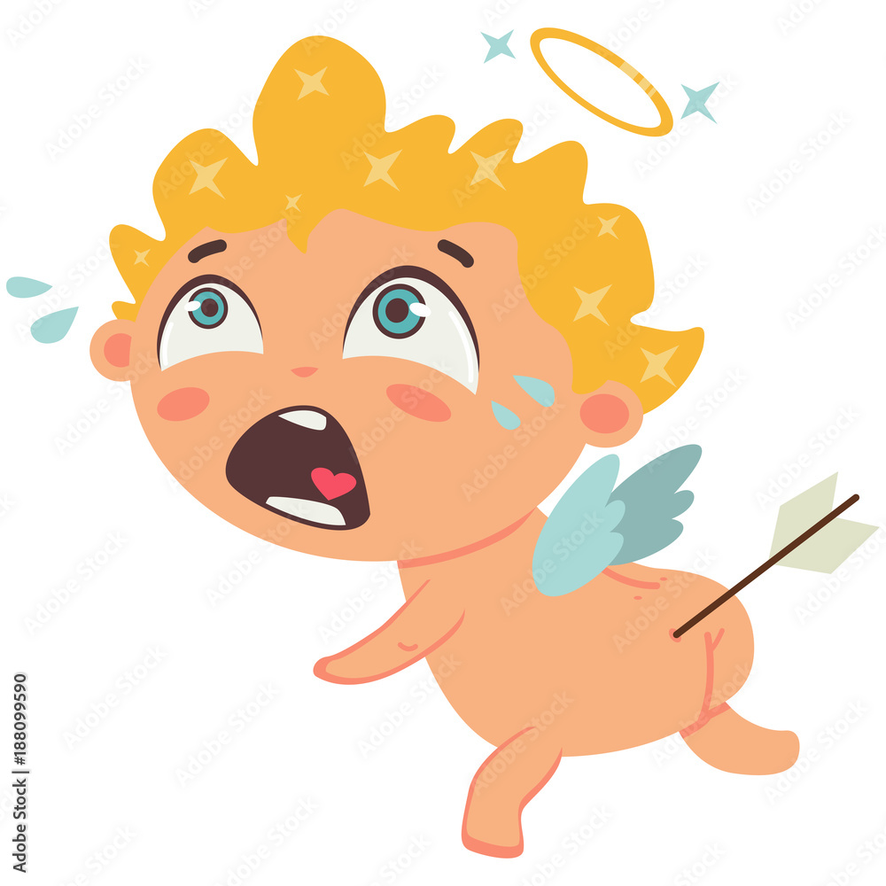 Cupid crying with arrow in the ass. Valentine's Day symbol. Cartoon ...
