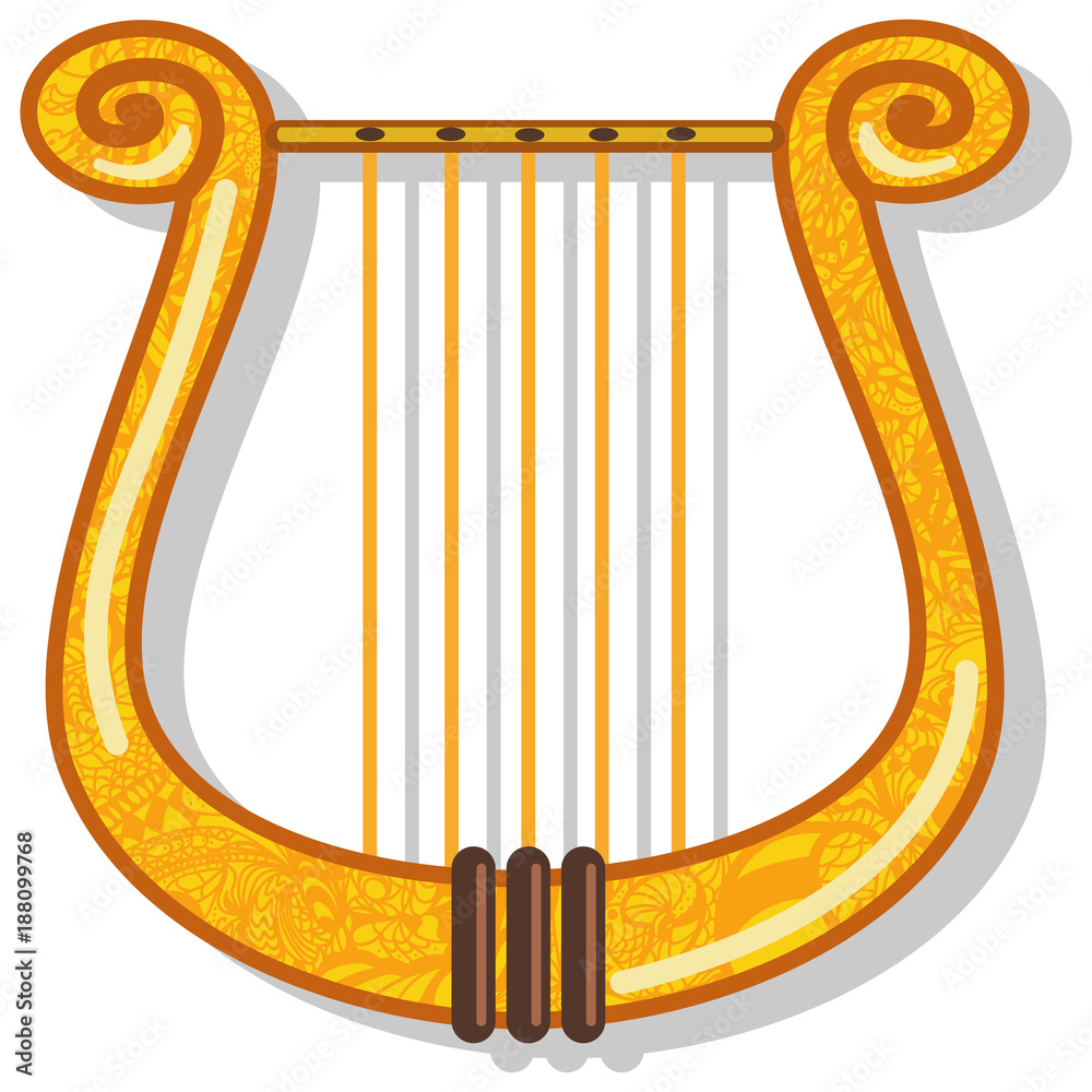 Golden lyre cartoon vector illustration isolated on white background ...