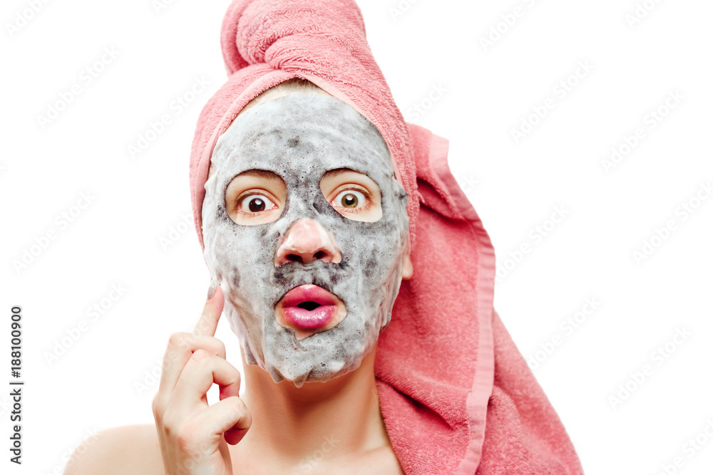 Pretty sexy girl with face mask, oxygen mask for face, happy girl looks ...