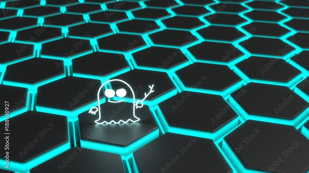 Ghost spectre icon on top of a black glowing hexagon grid Stock ...