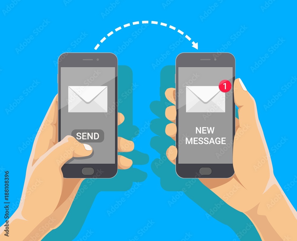 Sending love message concept. Hand holding phone with closed envelope ...