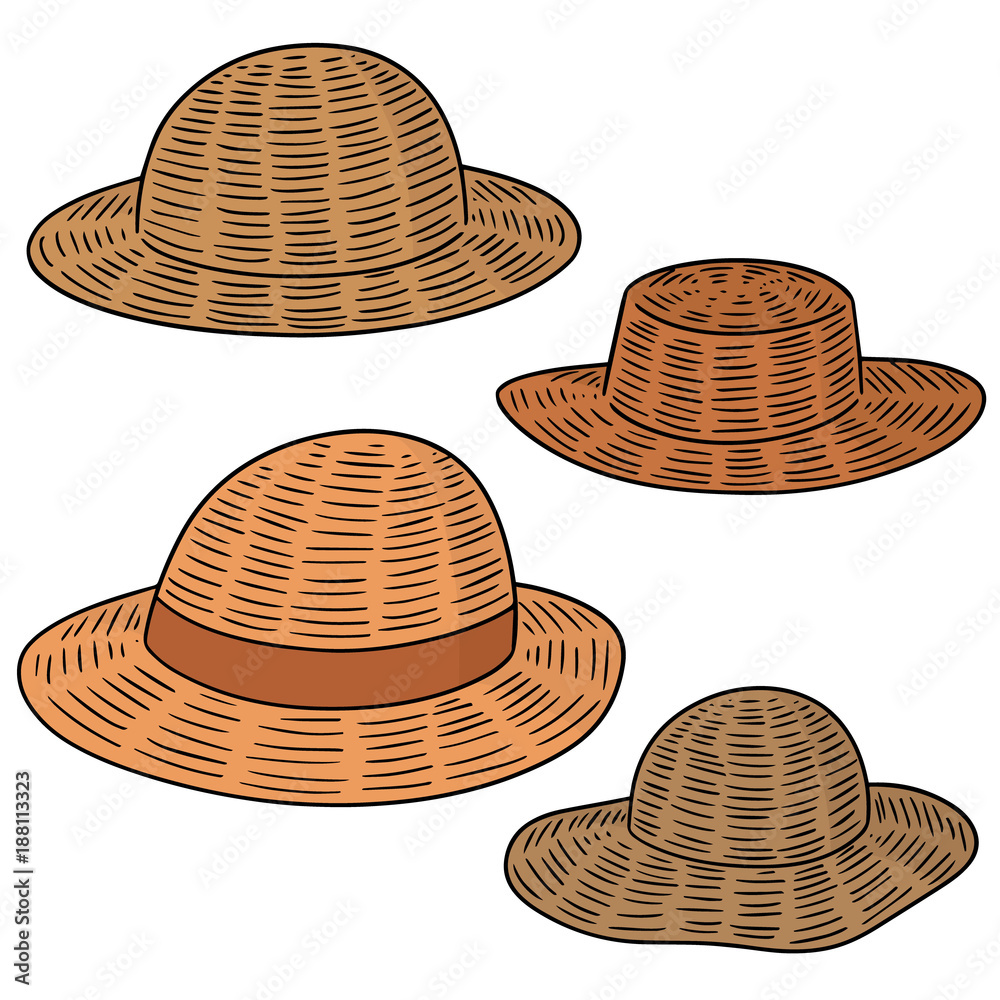 vector set of straw hat Stock Vector | Adobe Stock