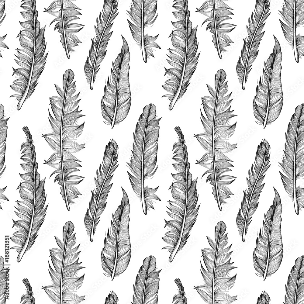 Seamless pattern with graphic detailed feathers. Texture design for ...