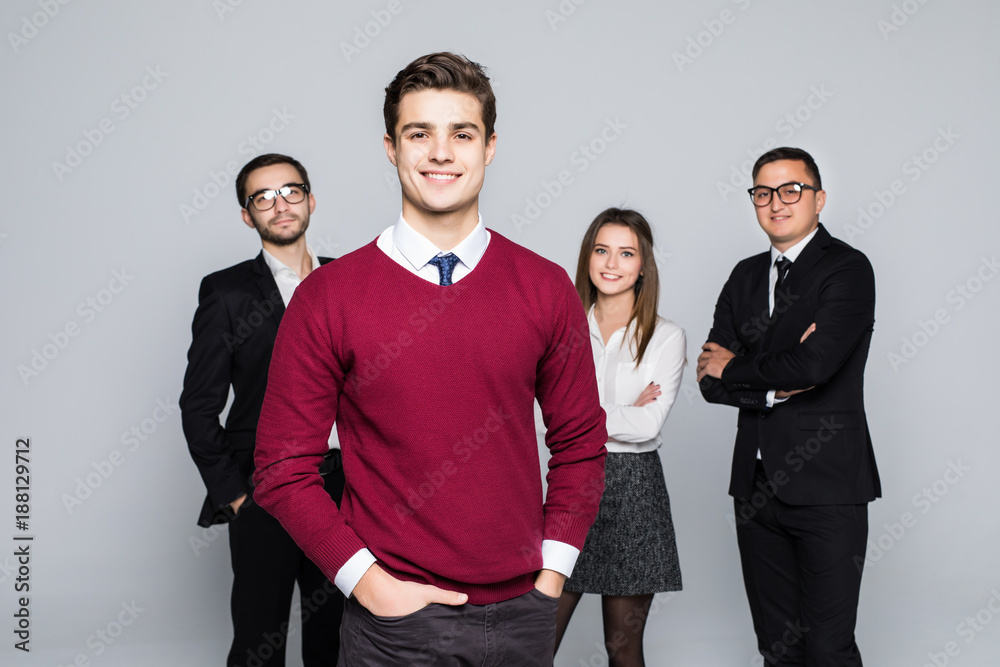 man in front of team Group of business people isolated over white ...