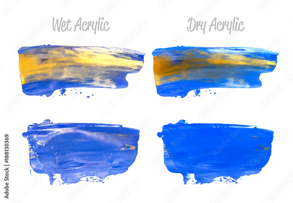 Vector blue and gold paint smear stroke stain set. Abstract gold ...