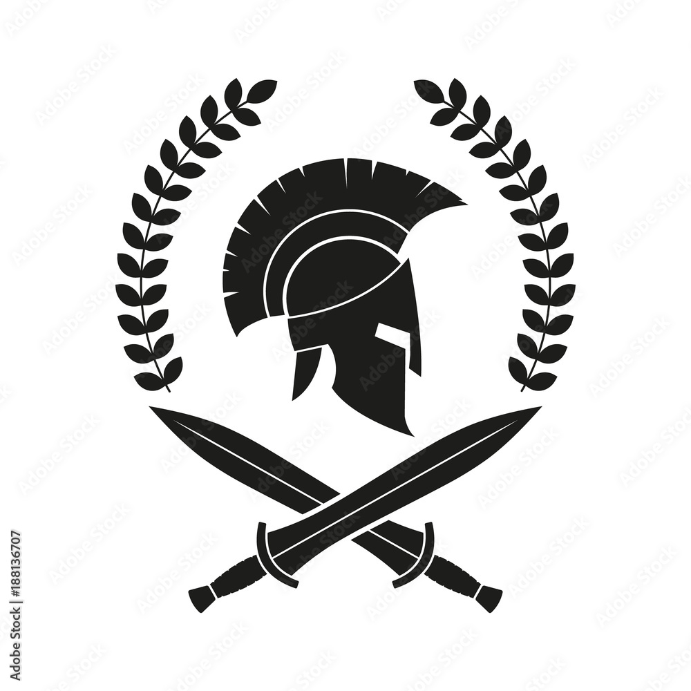 Spartan helmet, swords. Logo. Vector. Isolated. Stock Vector | Adobe Stock
