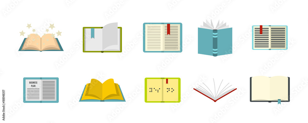 Open book icon set, flat style Stock Vector | Adobe Stock