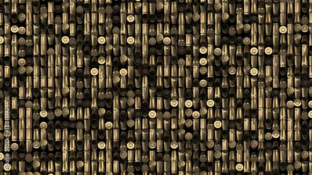 a continuous layer of revolving bullets. military background. seamless ...