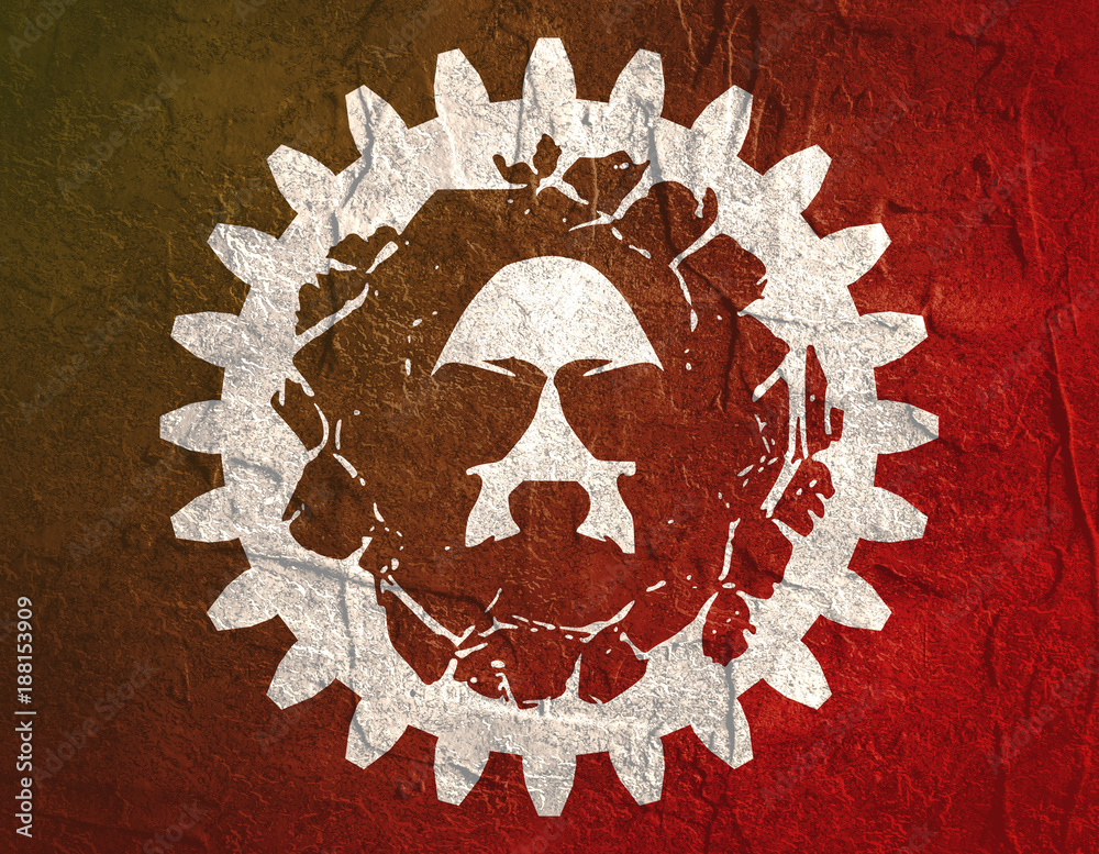Demonic ugly face. Evil man portrait in gear frame. Grunge texture ...
