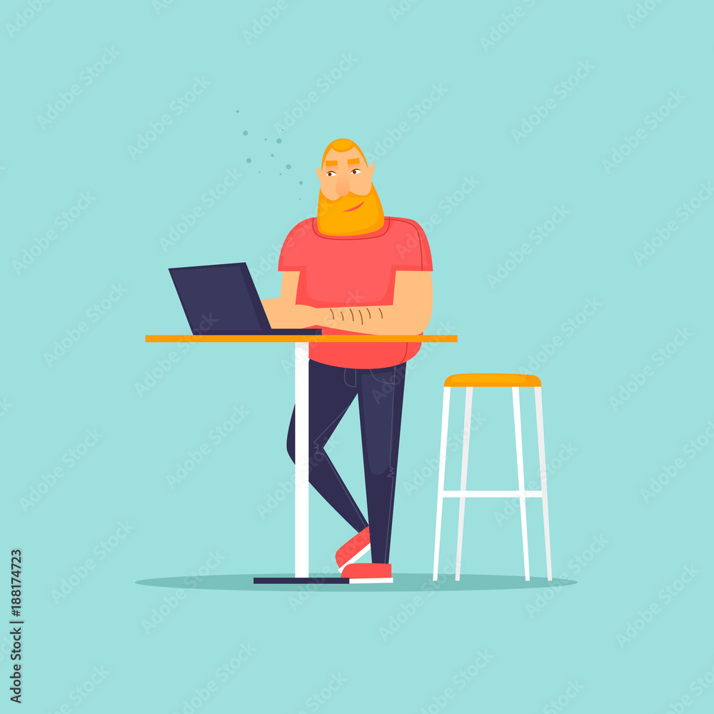 Young man working on the computer programmer, business analysis, design ...