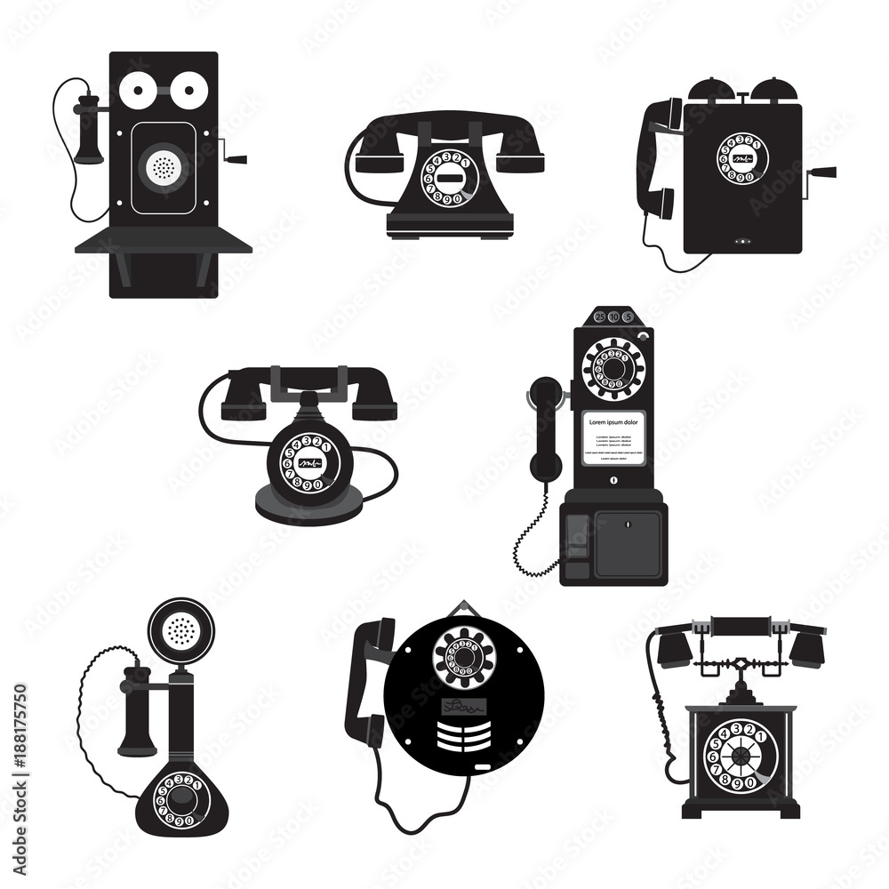Vintage telephone solid icons Stock Vector | Adobe Stock