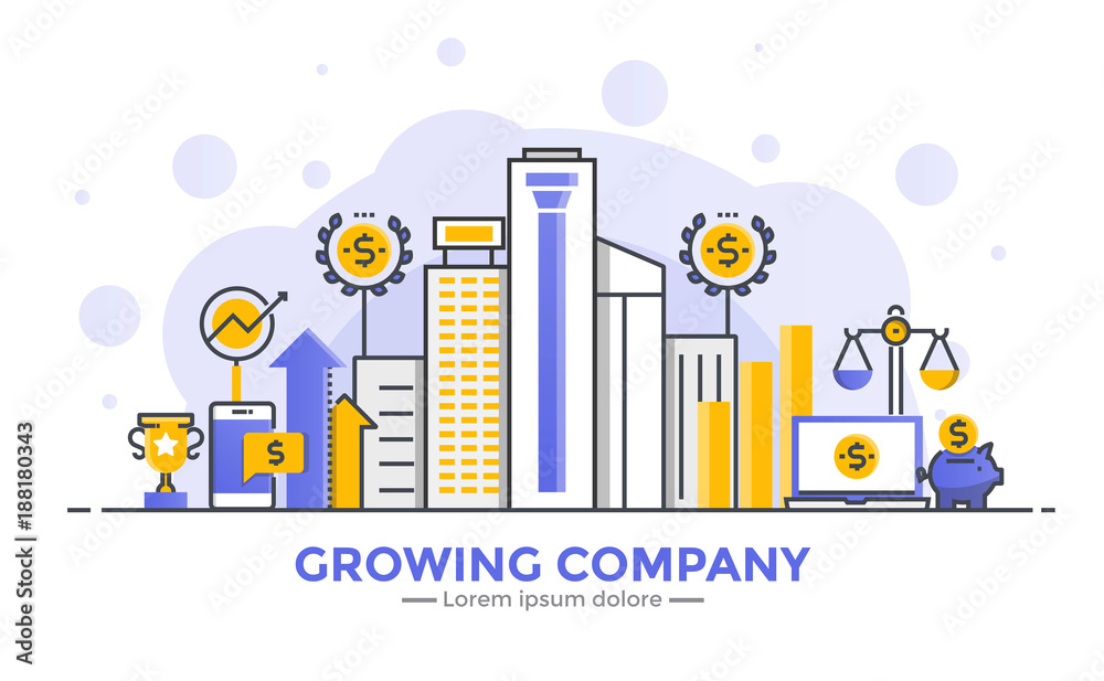Flat Line Modern Concept Illustration - Growing Company Stock ベクター ...