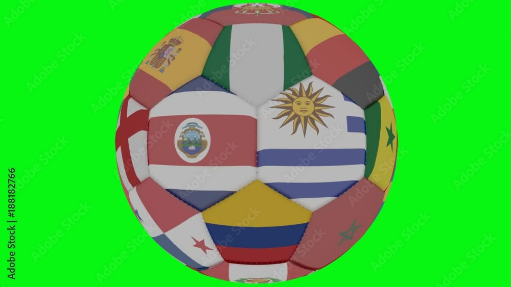 Soccer ball in colors of the participants of the World Cup rotates on a ...