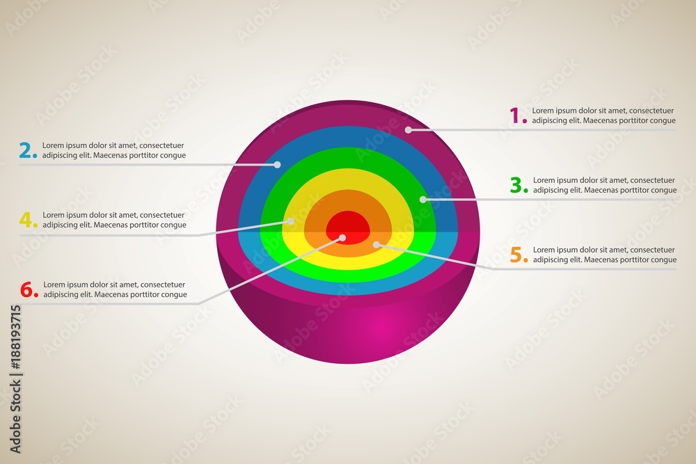 Spherical diagram consisting of 6 layers. Infographic set for ...