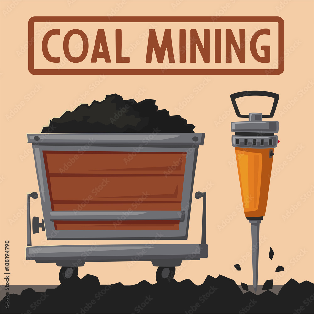 Coal mining. Miner character and tools. Cartoon vector illustration ...