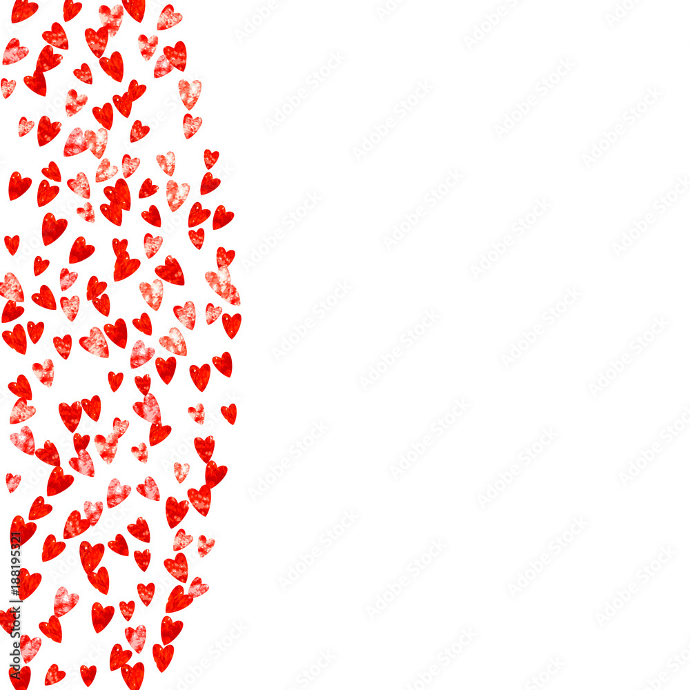 Valentines day border with red glitter hearts. February 14th day ...