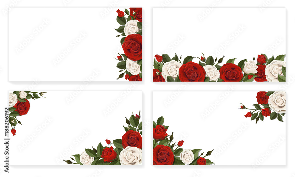 Paper sheet with red and white rose flowers. Template for calling or ...