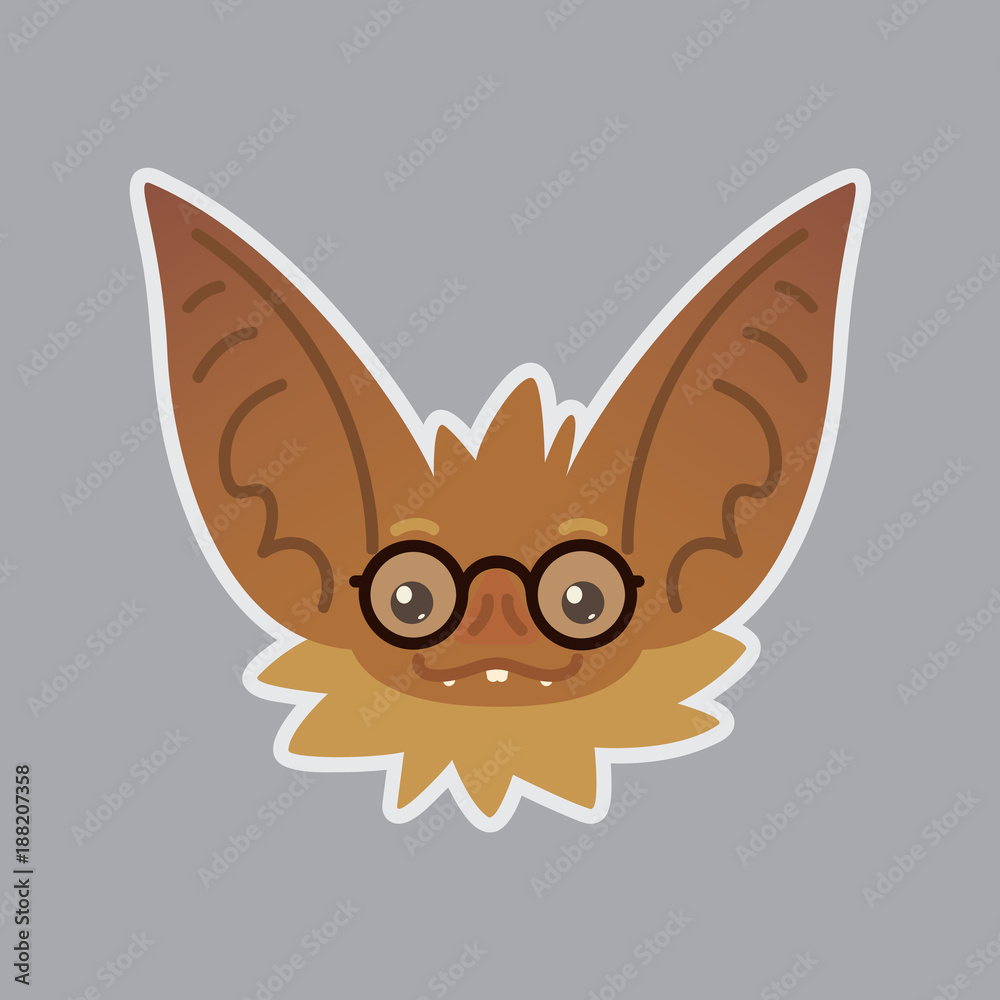 Bat emotional head. Vector illustration of bat-eared brown creature ...