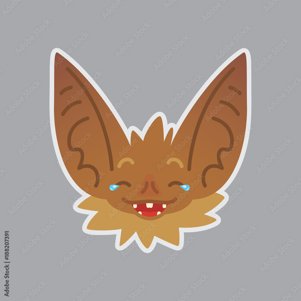 Bat emotional head. Vector illustration of bat-eared brown creature ...