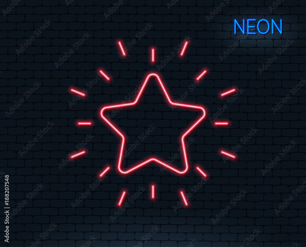 Neon light. Rank star line icon. Success reward symbol. Best result ...