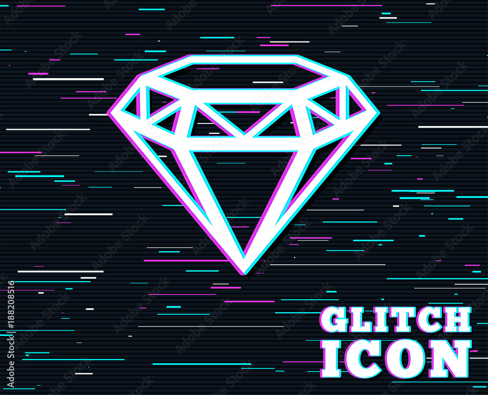 Glitch effect. Diamond sign icon. Jewelry symbol. Gem stone. Background ...