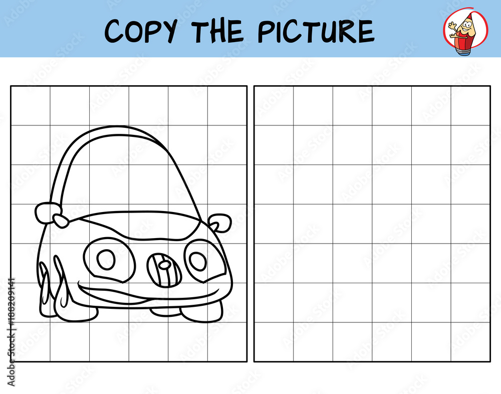 Funny little car. Copy the picture. Coloring book. Educational game for ...