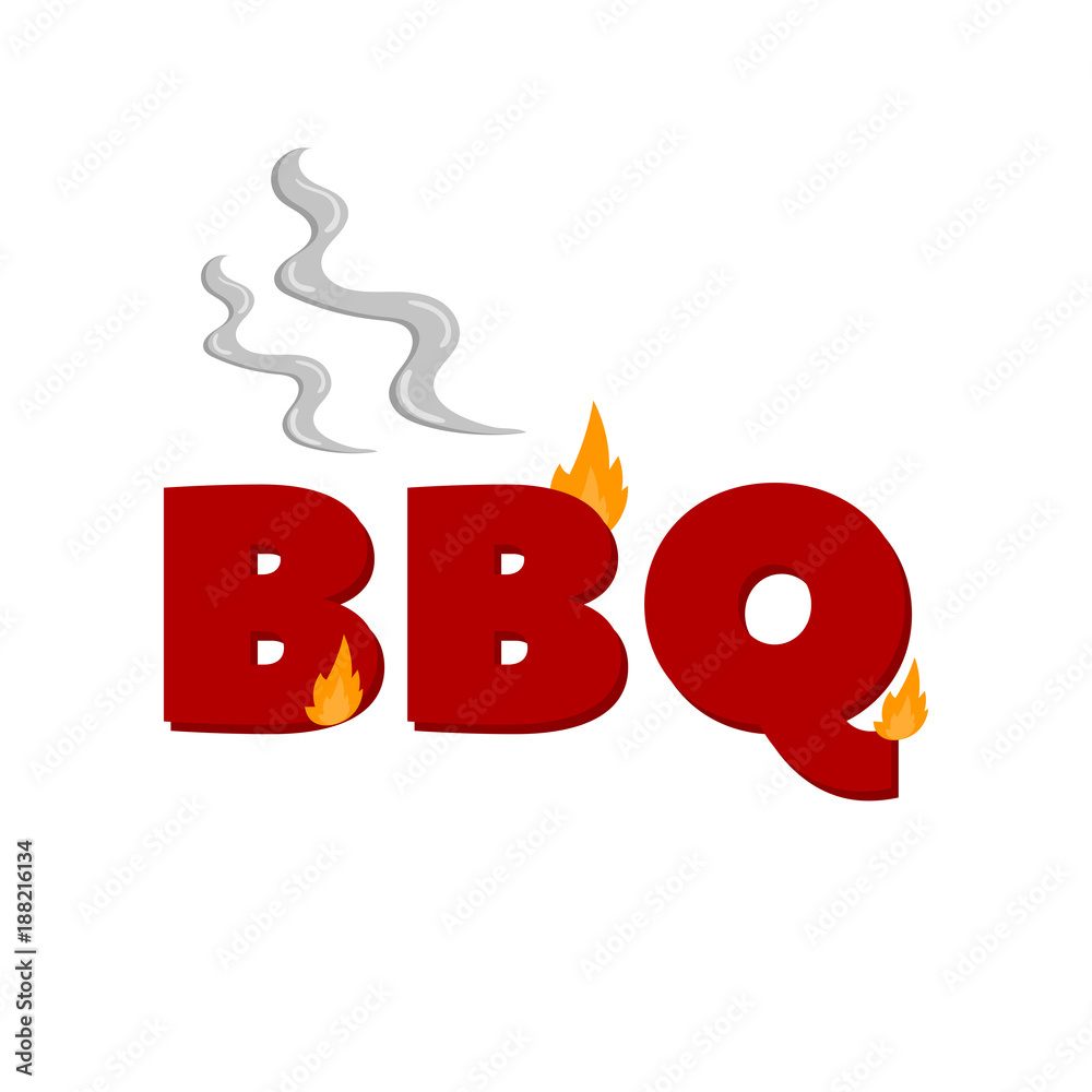 Flaming BBQ word, barbecue party design element cartoon vector ...