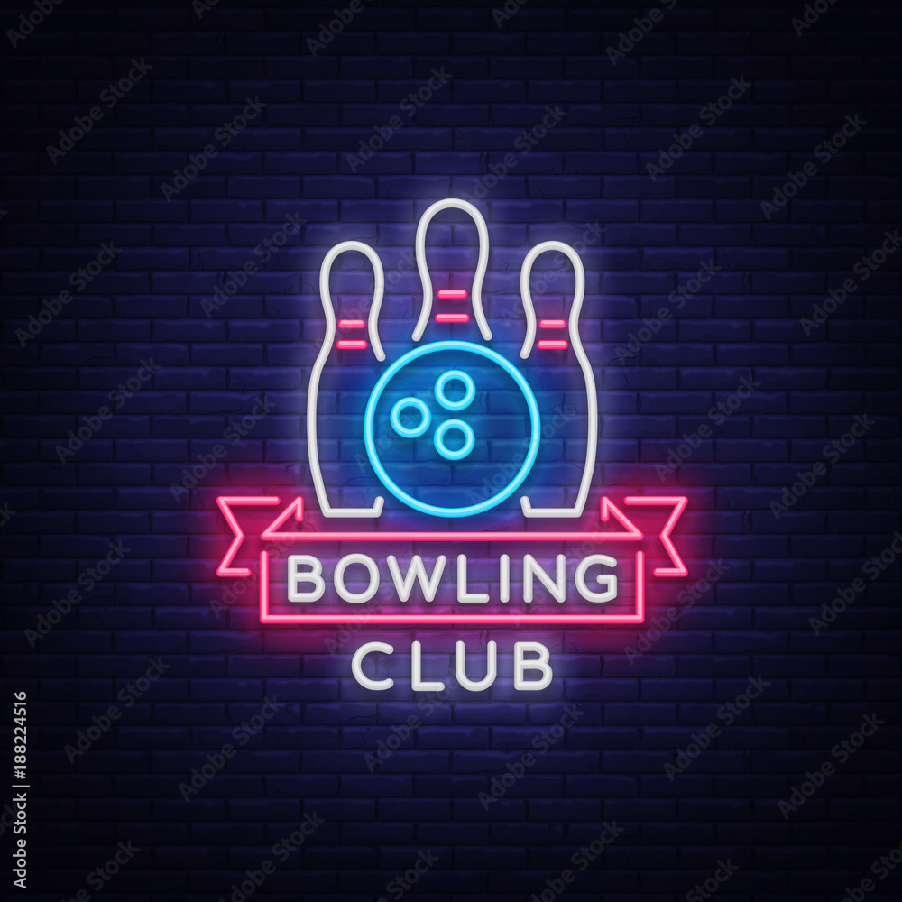 Bowling logo vector. Neon sign, symbol, bright banner advertising ...