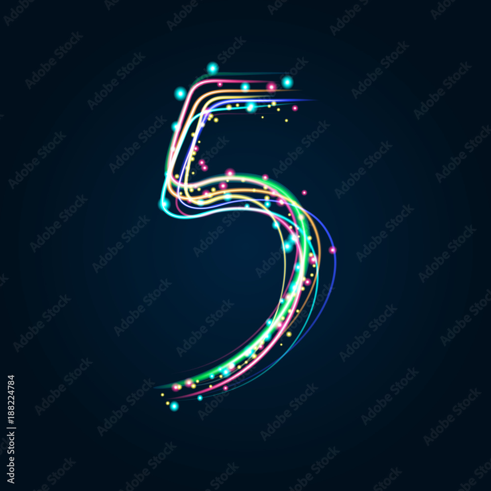 Number 5 light painting card Stock Vector | Adobe Stock
