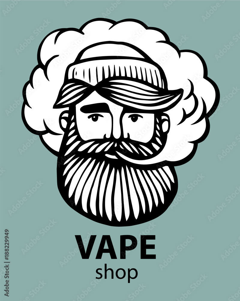 Hipster with vape and cloud. isolated vaper men on black vector ...