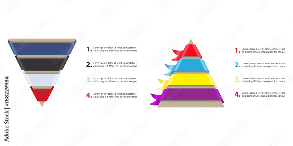 Sales / Conversion funnel and Hierarchy of Needs Pyramid. Cones with 4 ...