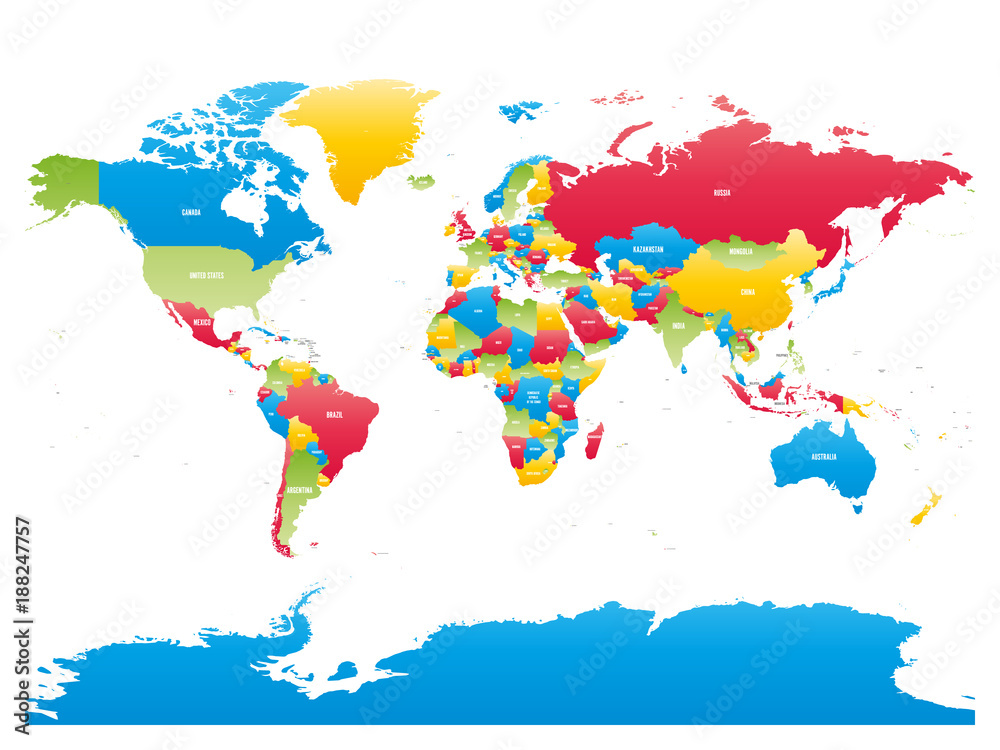 Colorful high detailed map of World. Vector illustration. Stock Vector ...
