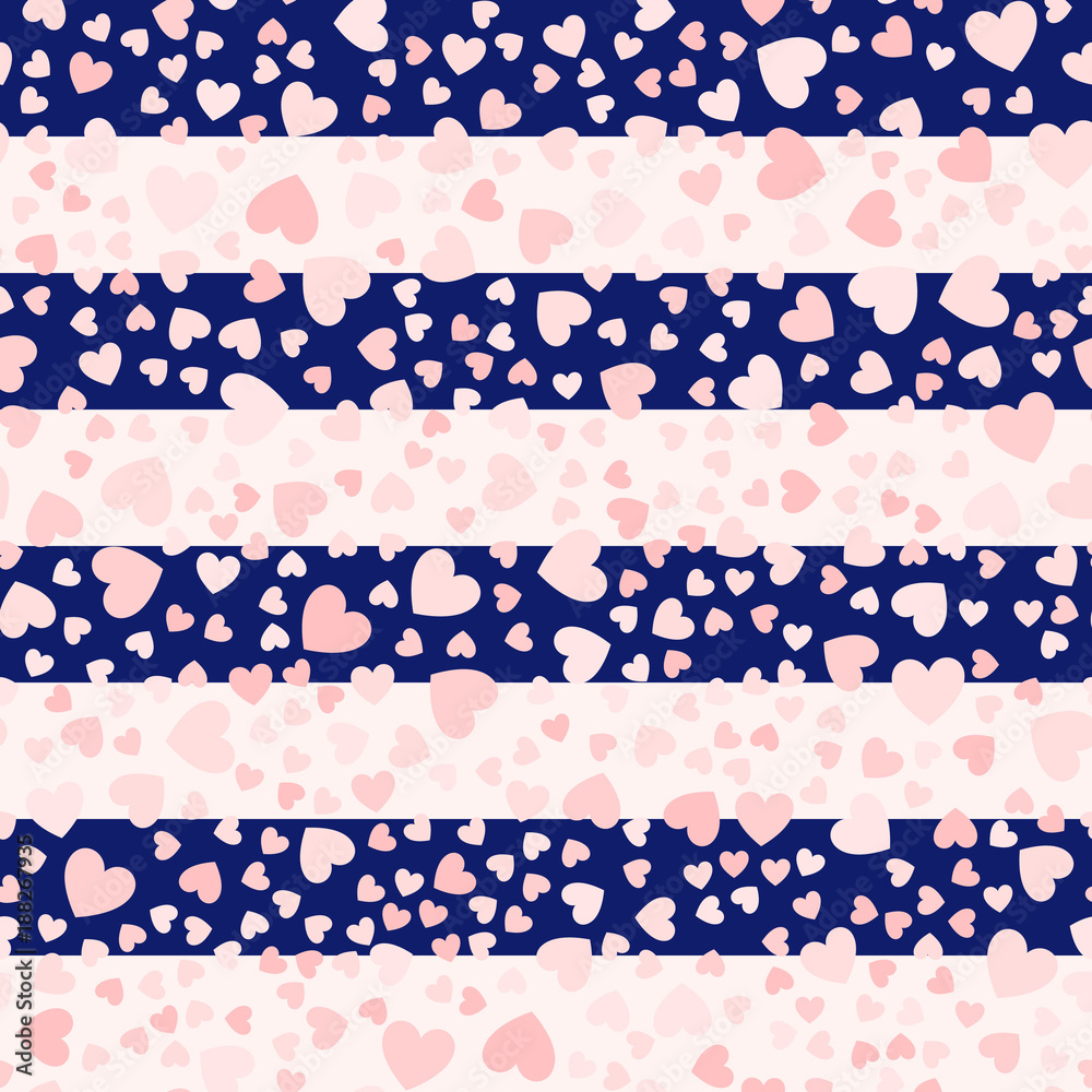 Valentines Day background - navy blue stripes and blush pink hearts ...