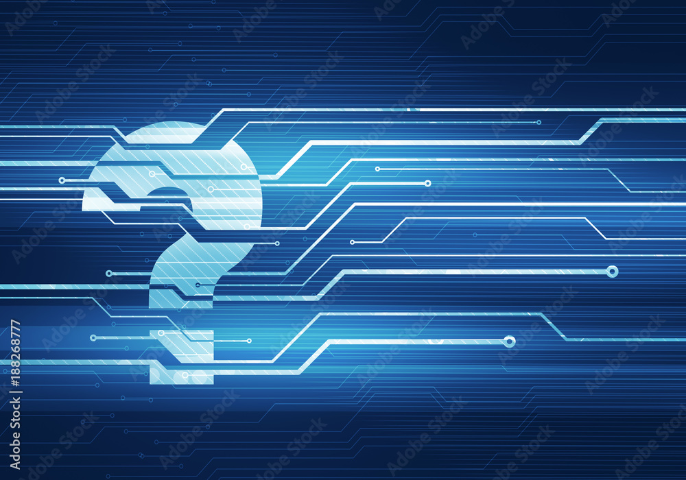 Abstract digital concept illustration of question mark icon on circuit ...