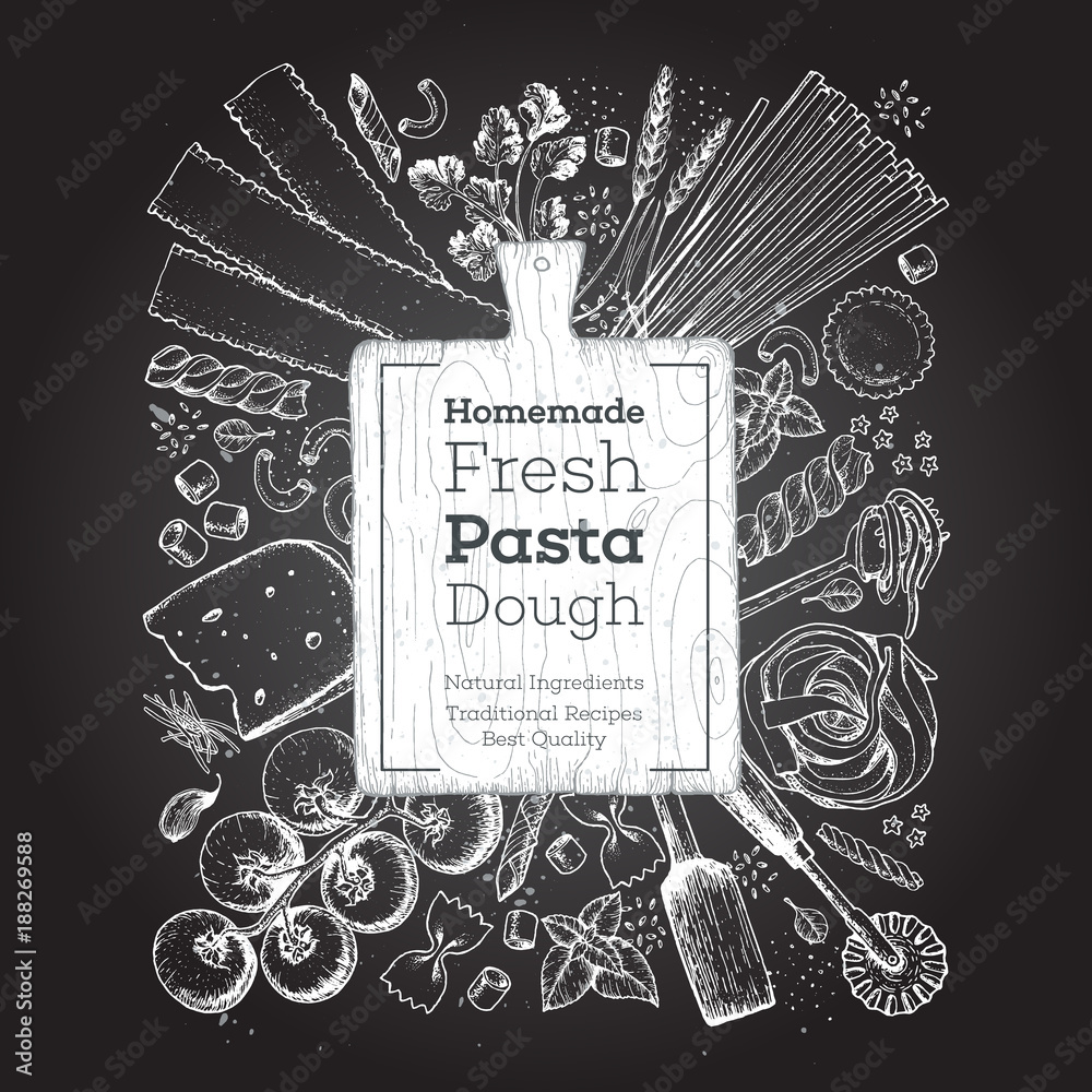 Italian pasta label. Hand drawn vector illustration. Collection of ...