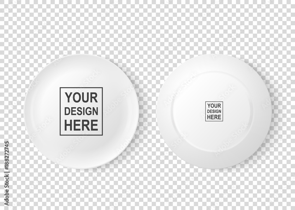 Realistic vector white food dish plate icon set front and back view ...