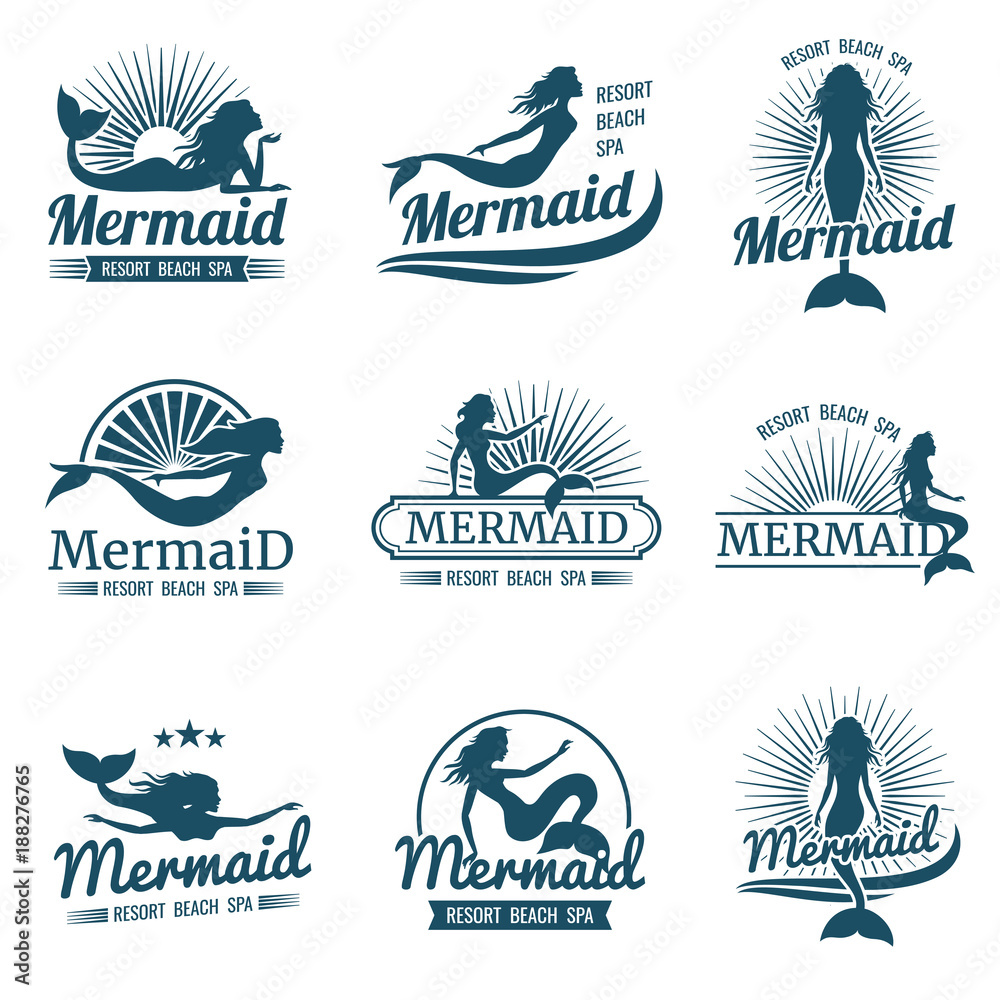 Mermaid silhouette stylized vector logos collection Stock Vector ...