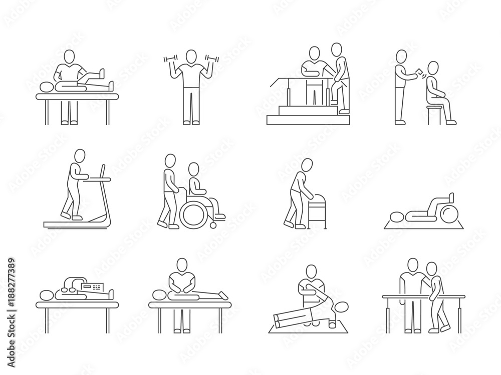 Physiotherapy and rehabilitation, exercises and massage therapy vector ...