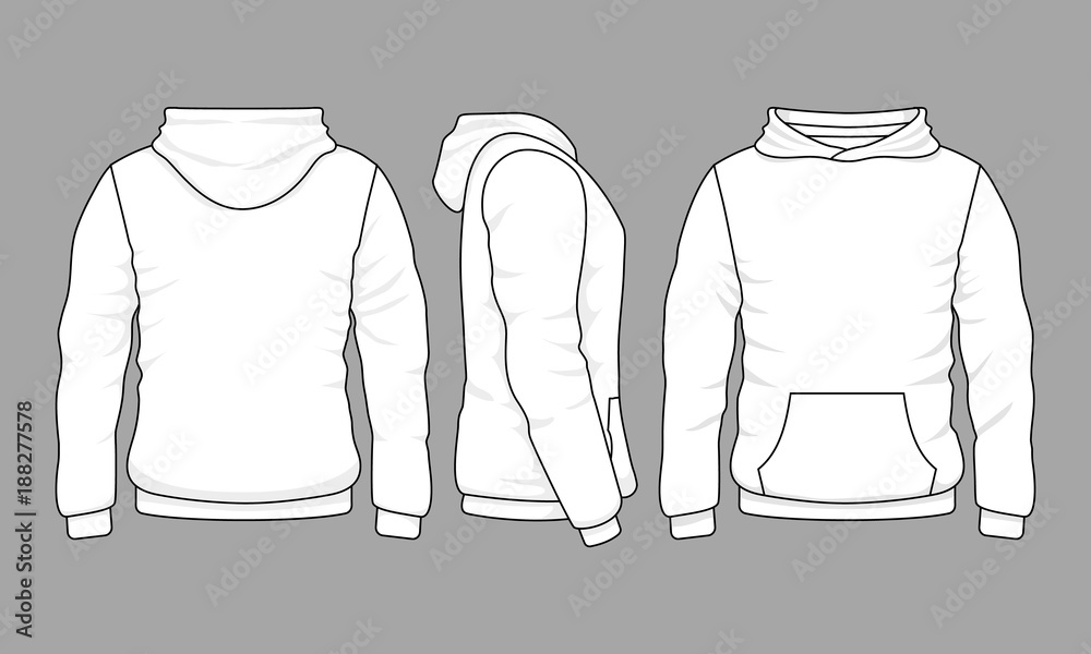 Male Hoodie Sweatshirt In Front Back And Side Views Stock Vector 