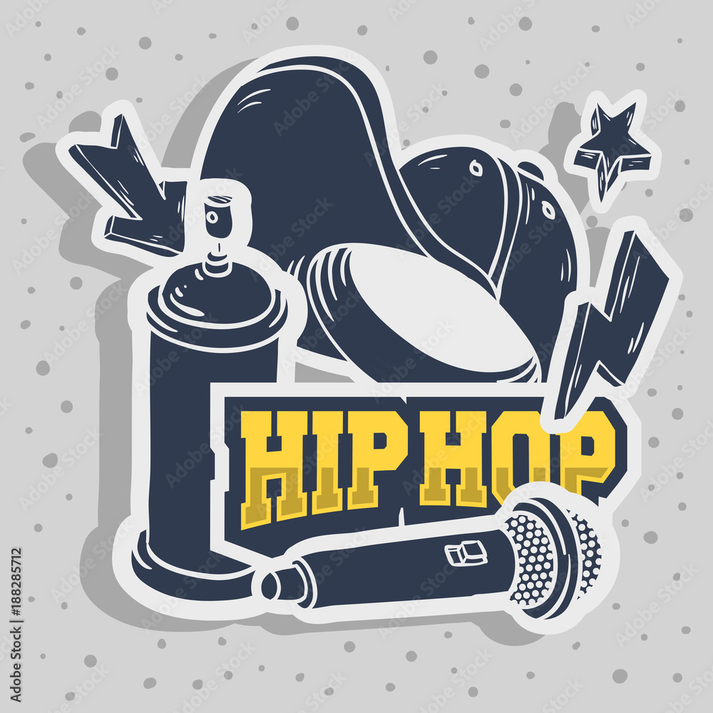 Hip Hop Stickers Design With Baseball Hat Snapback Flexfit Mic ...