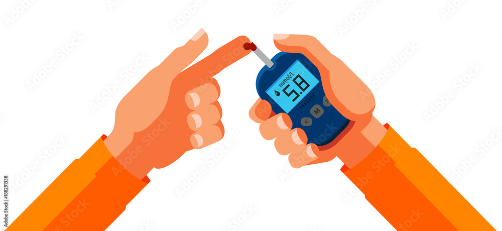 Diabetes, blood glucose test. Medicine, health concept. Cartoon vector ...