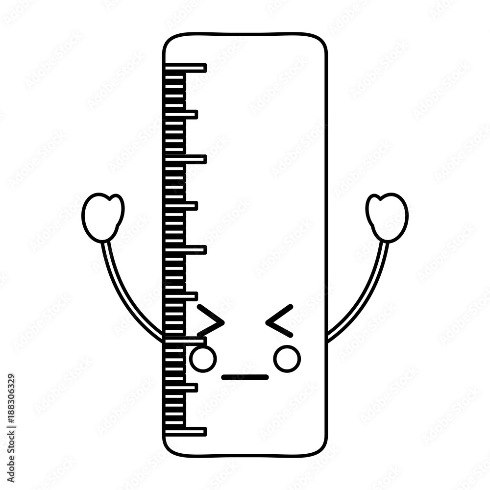 school ruler comic character kawaii vector illustration Stock Vector ...