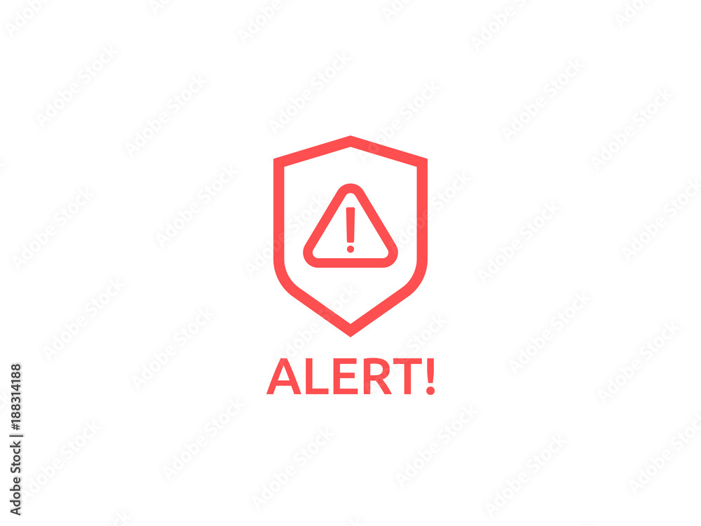 attention warning alert sign with exclamation mark symbol. shield line ...