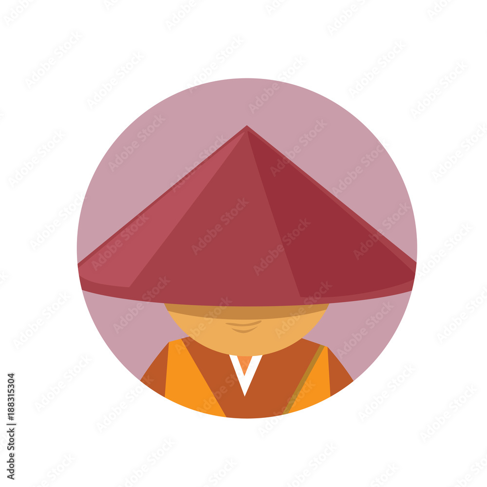 Portrait Of Asian Man In Straw Conical Hat And Traditional Clothes ...